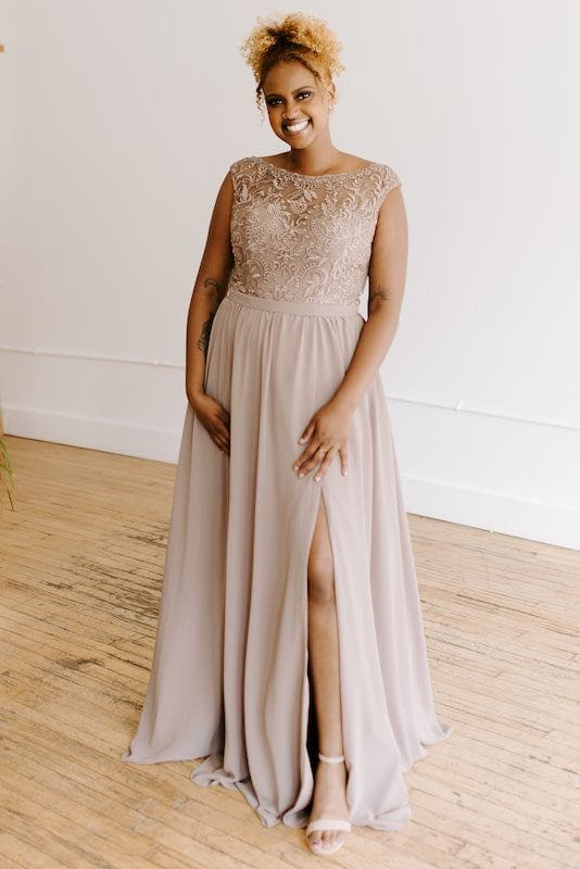 Dakota Modest Embroidered Bridesmaid Dress | Kennedy Blue - Kennedy Blue