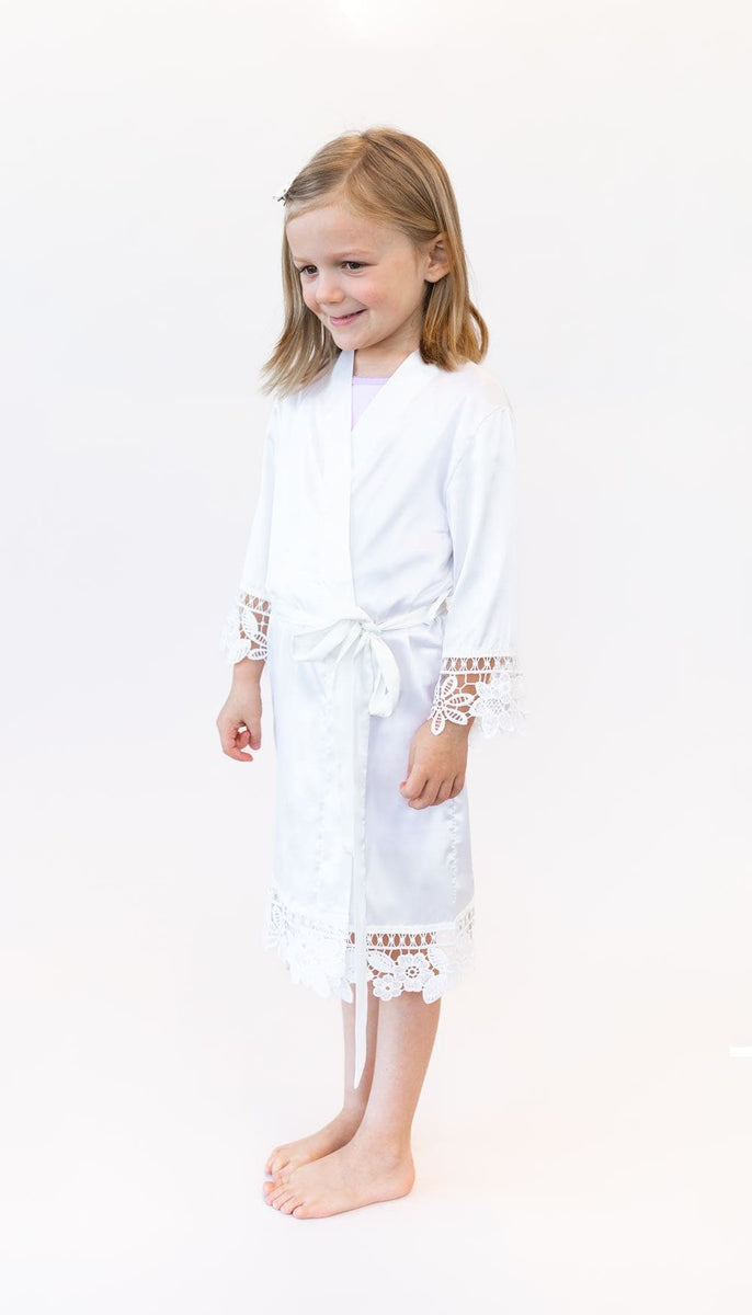 Getting Ready Junior Bridesmaid Satin and Lace Robes | Kennedy Blue